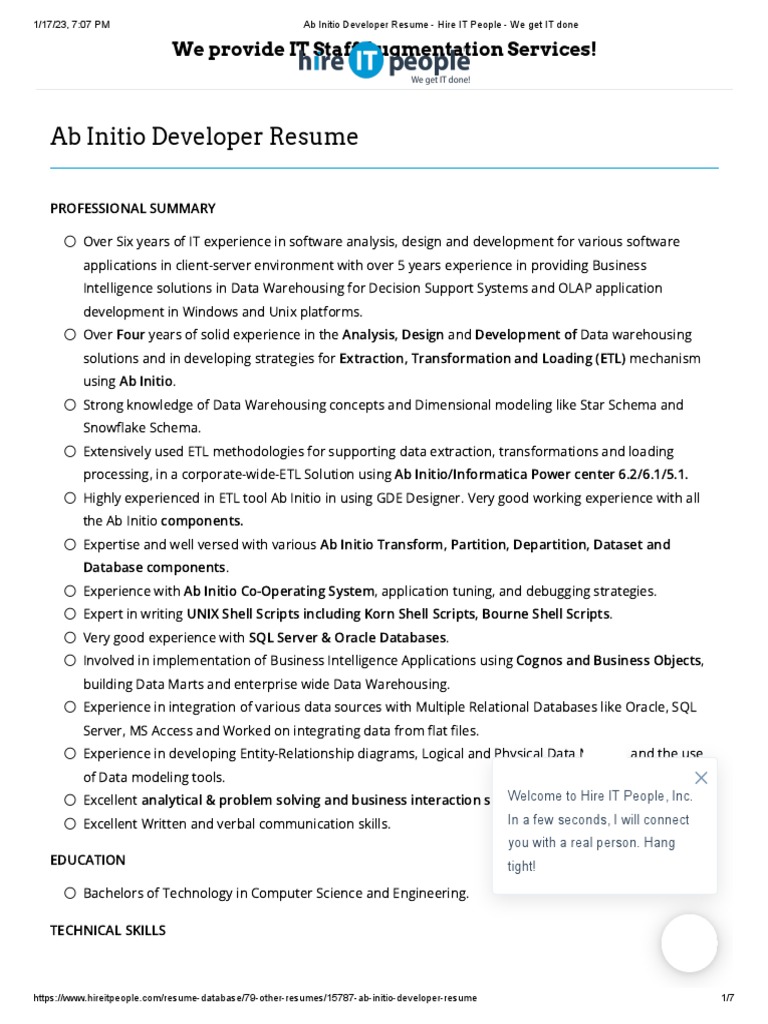 Ab Initio Developer Resume Overview | PDF | Data Warehouse | Databases