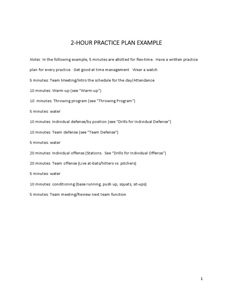 2-Hour Practice Plan Example | PDF | Pitcher | Baseball Field