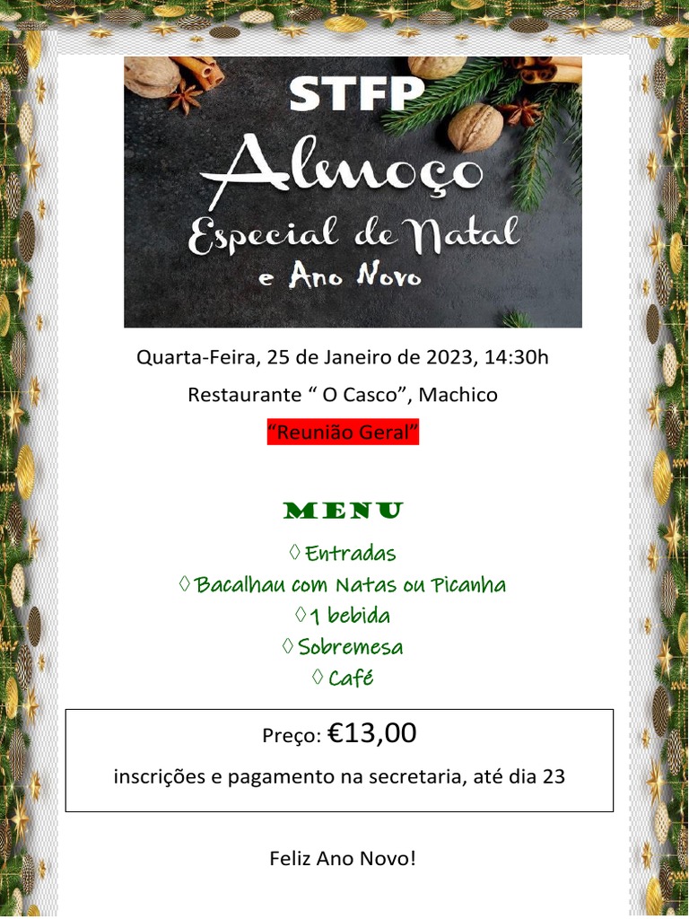 Almoço Natal e Ano Novo STFP 2023 | PDF