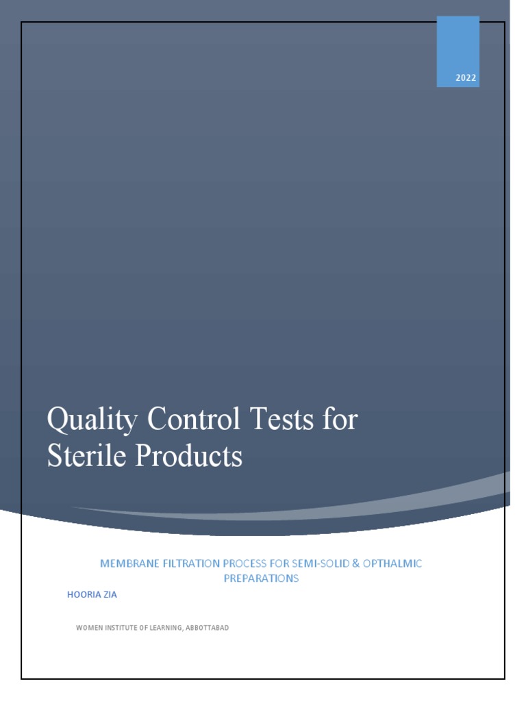 Quality Control Tests for Sterile Products | PDF | Filtration ...