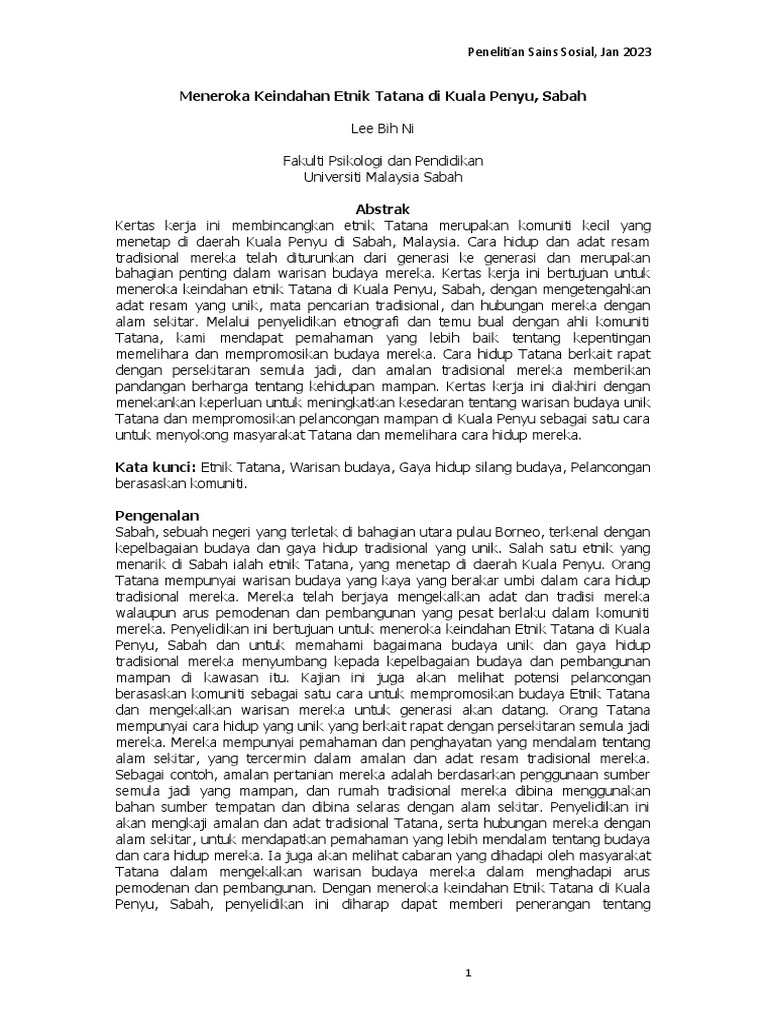 Meneroka Keindahan Etnik Tatana Di Kuala Penyu, Sabah | PDF