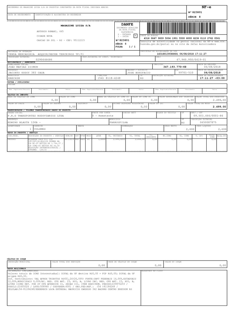 Nota Fiscal Notebook | PDF | Recibo | Comércio