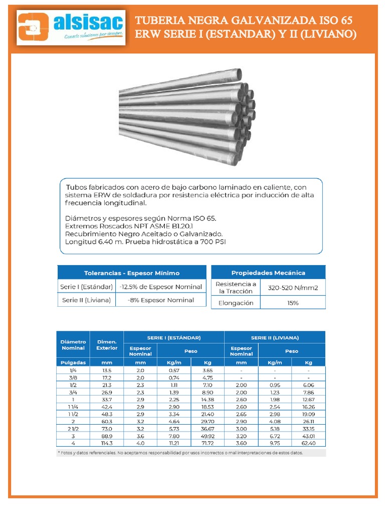 Ficha Tecnica de Tubo Fe - Galvanizado Standar y Liviano | PDF