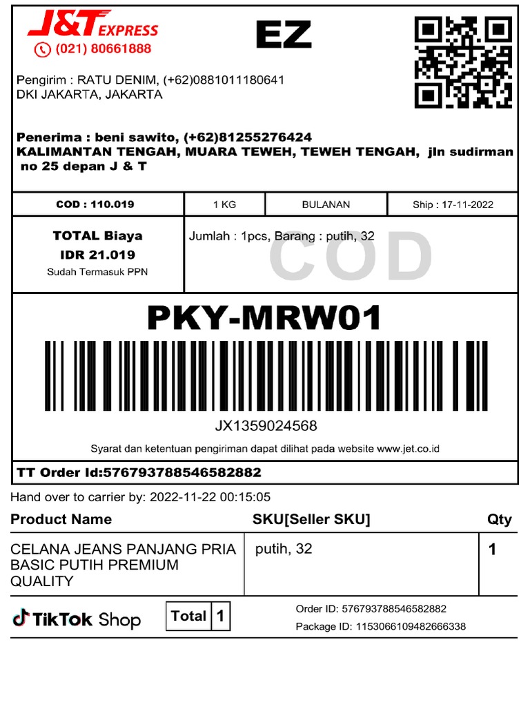 Product Name SKU (Seller SKU) Qty: Celana Jeans Panjang Pria Basic Putih Premium Quality Putih ...