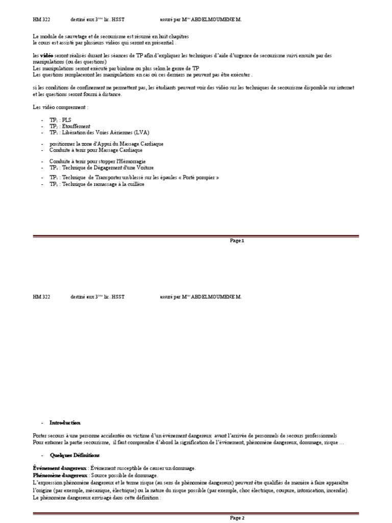 Secourisme pour Étudiants HSST | PDF