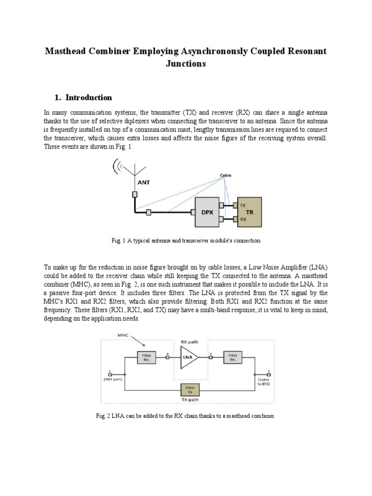 Masthead Combiner Employing Asynchronously Coupled Resonant Junctions | PDF | Telecommunications ...