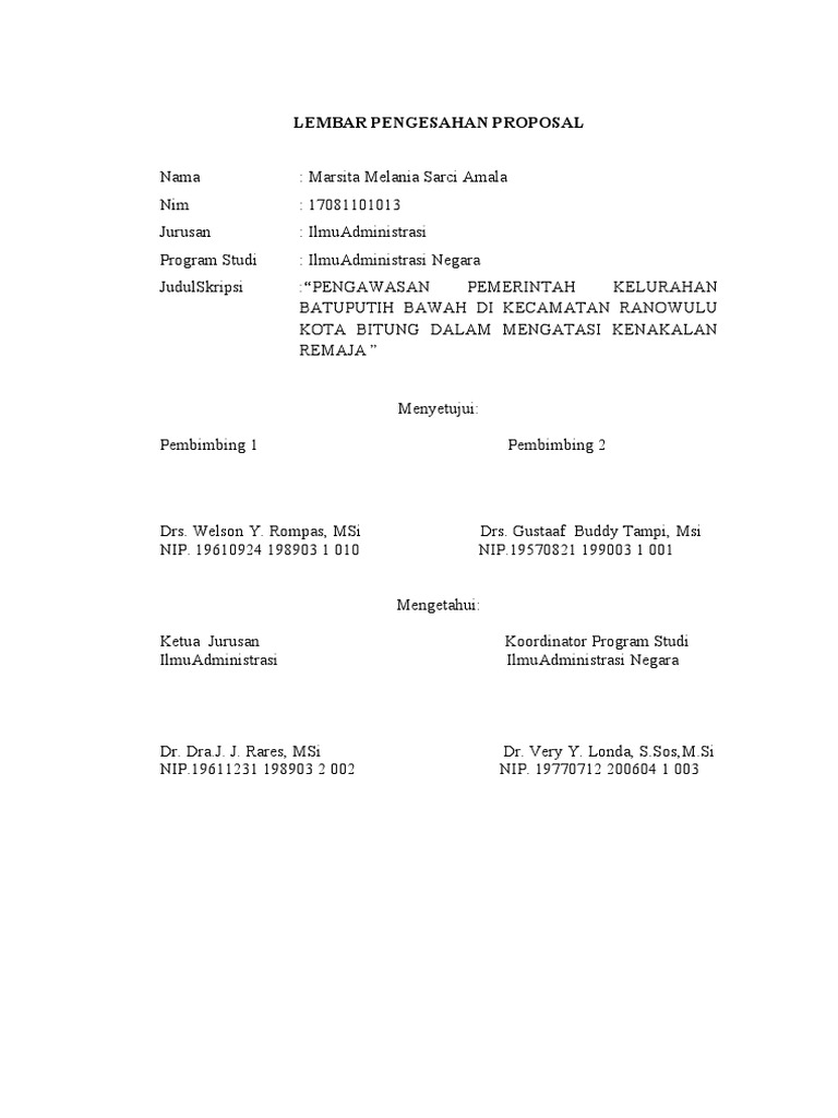 Lembar Pengesahan Proposal | PDF