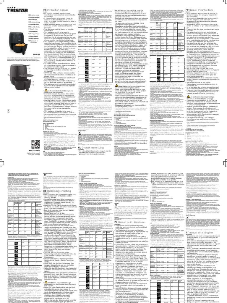 Tristar FR-6976PR Air Fryer Instructions Manual Multilingual | PDF