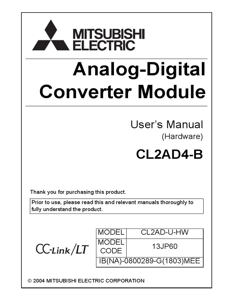 Mitsubishi Electric CL2AD4-B Analog-Digital Converter Module Users Manual EN | PDF | Electrical ...