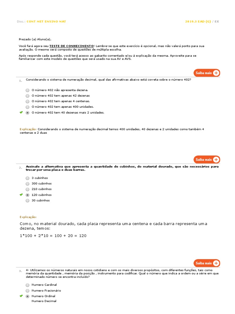 Exercicio Aula 1 | Download grátis PDF | Números | Educação Montessori