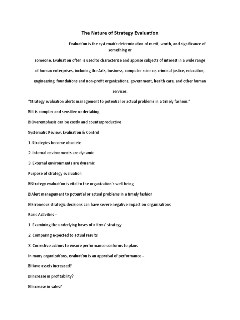 The Nature of Strategy Evaluation | PDF | Audit | Strategic Management