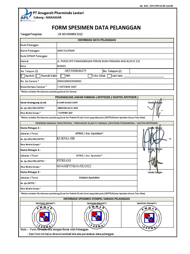 Form Spesimen Pelanggan BARU | PDF
