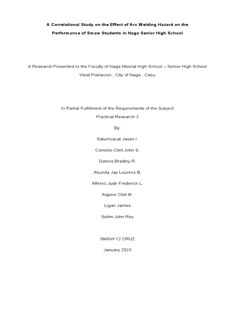 A Correlational Study On The Effect of Arc Welding Hazard On The Performance of Smaw Student ...