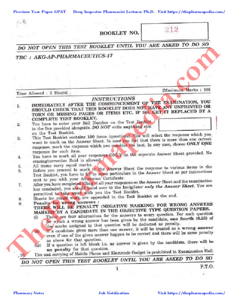 Previous Year Paper GPAT | PDF | Science & Mathematics | Technology & Engineering