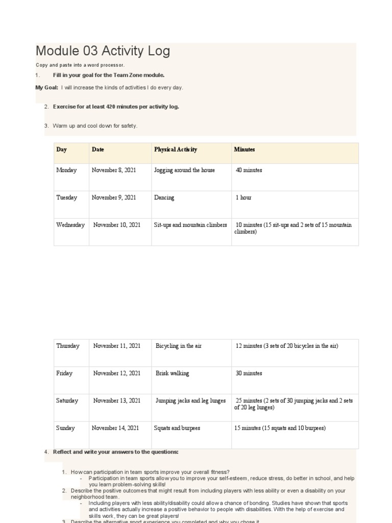 Module 03 Activity Log | PDF | Sports | Disability