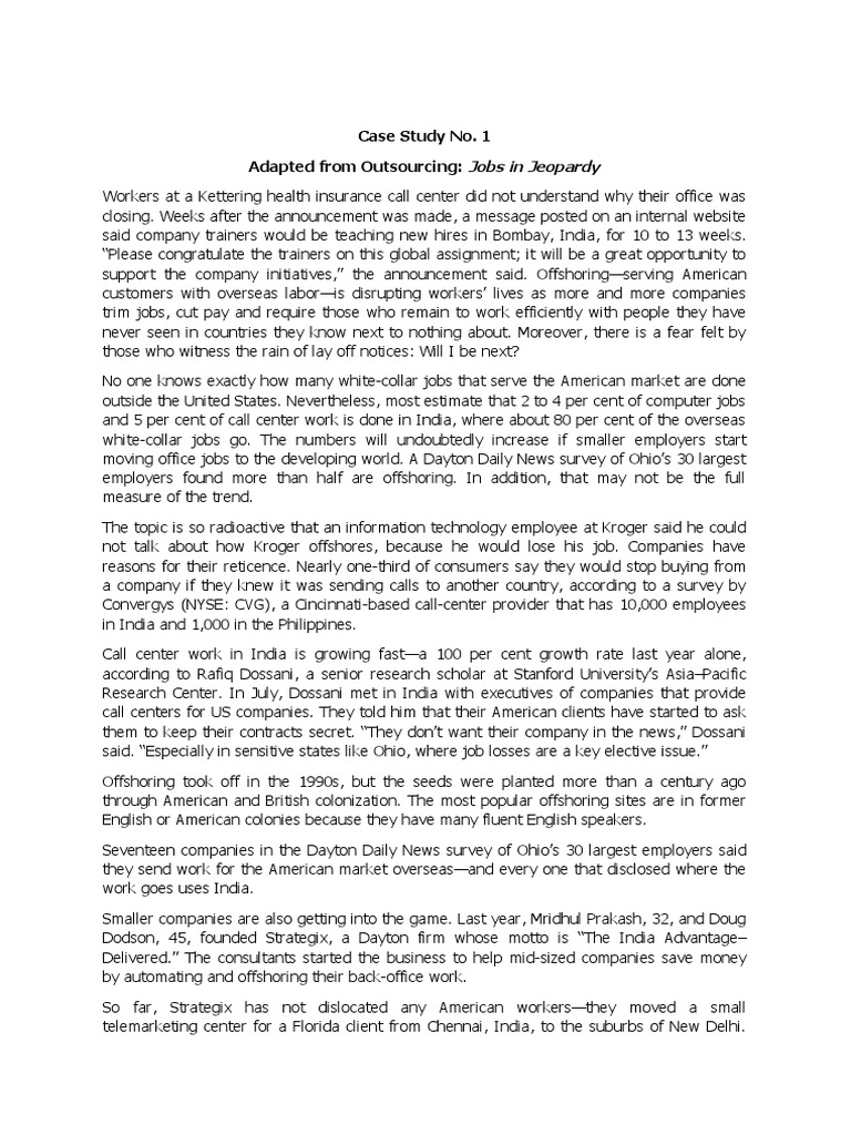Case Study No. 1 | PDF | Outsourcing | Offshoring