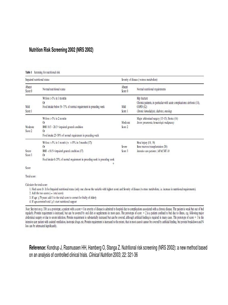Nutrition Risk Screening 2002 (NRS 2002) | PDF