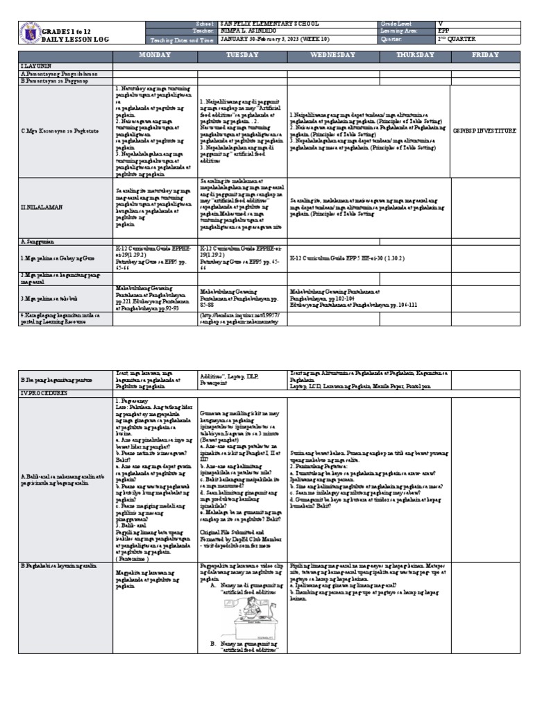 DLL - Epp 5 - Q2 - W10 | PDF