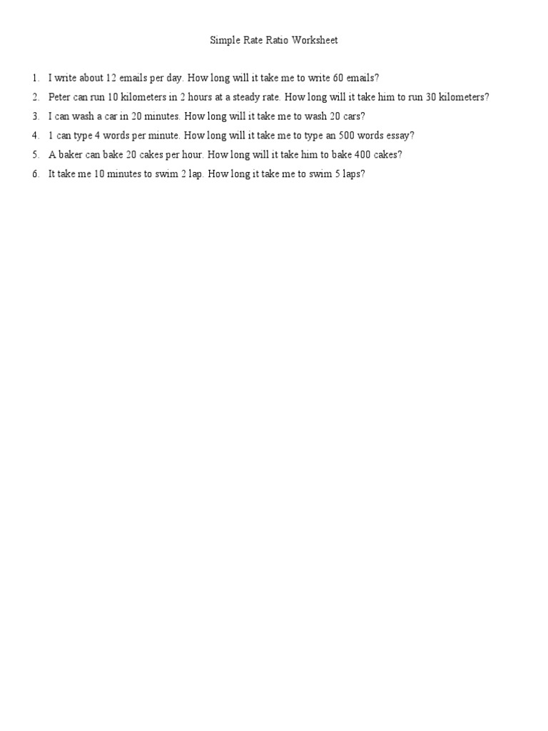 Simple Rate Ratio Worksheet | PDF