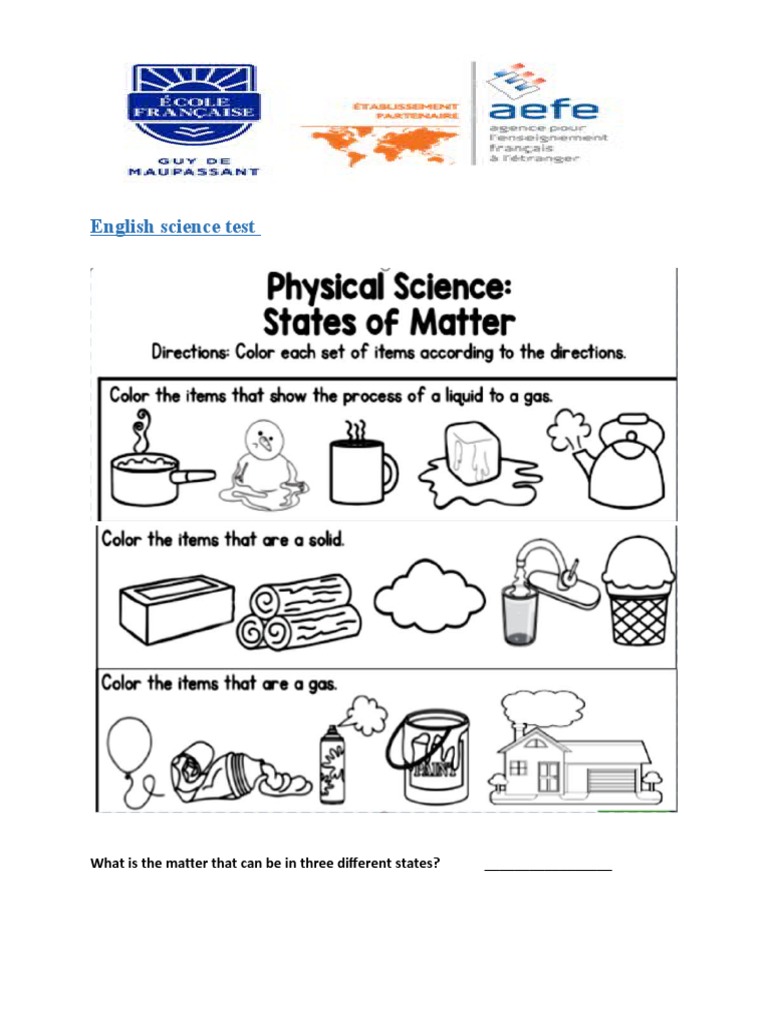 Science Test: States of Matter & Separation Methods | PDF