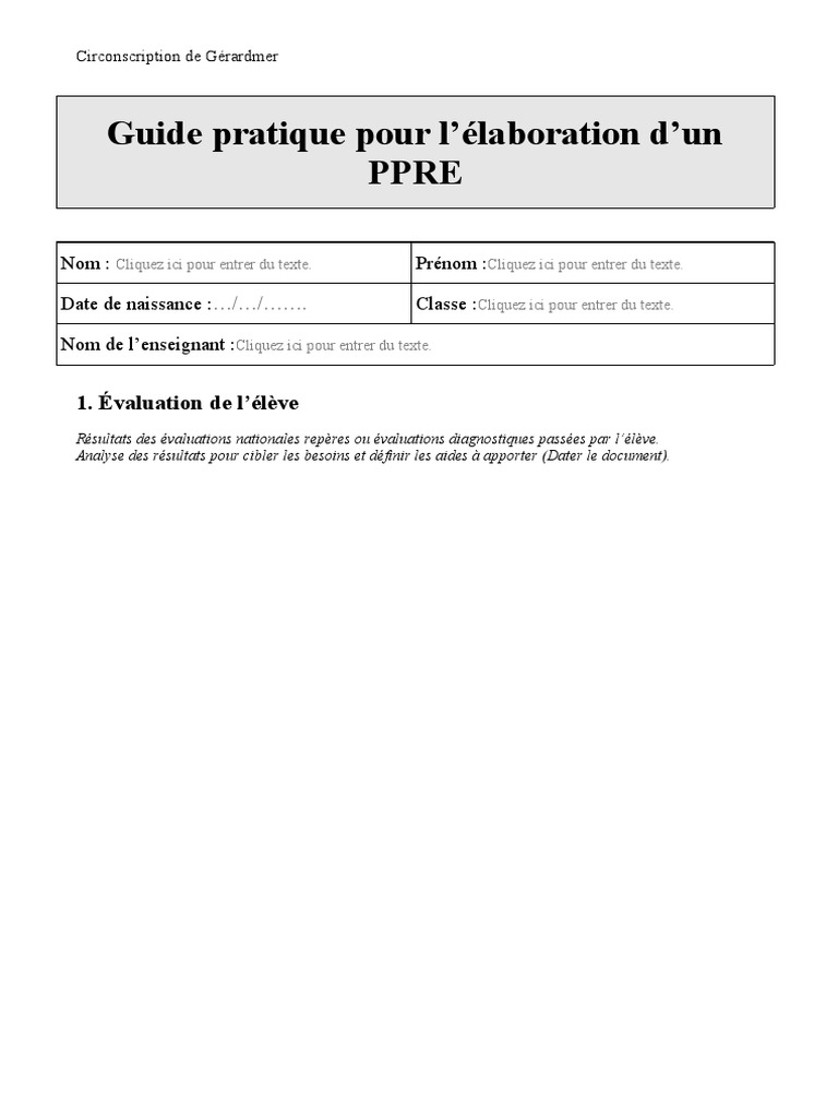 Guide PPRE pour la circonscription de Gérardmer | PDF | Cognition