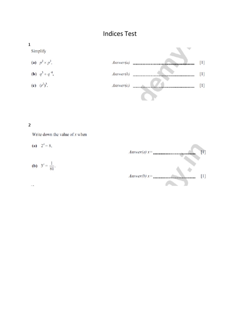 Indices Test | PDF