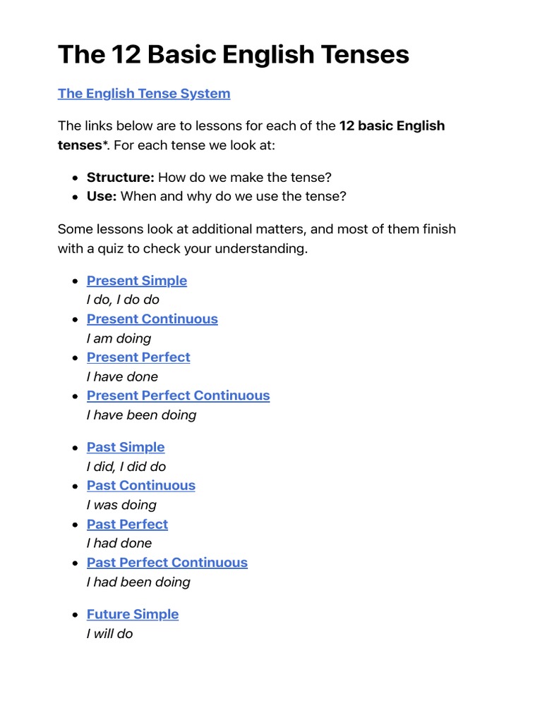 The 12 Basic English Tenses - Grammar - EnglishClub | PDF | Language ...