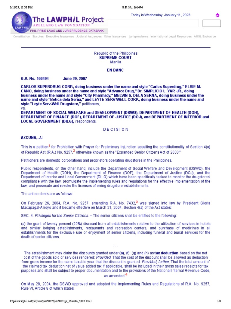 Carlos Superdrug vs. DSWD, 526 SCRA 130 (2007) | PDF | Tax Deduction ...