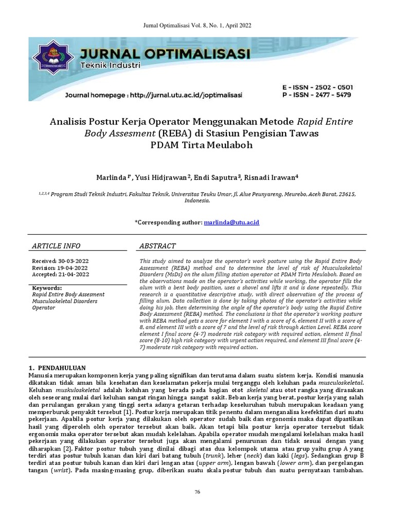 Analisis Postur Kerja Operator Menggunakan Metode Rapid Entire Body ...