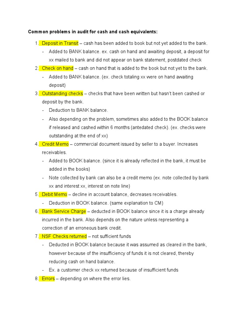 Common Problems in Audit For Cash and Cash Equivalents | PDF