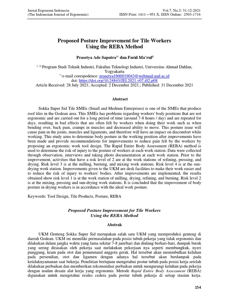 Proposed Posture Improvement For Tile Workers Using The REBA Method | PDF | Human Factors And ...