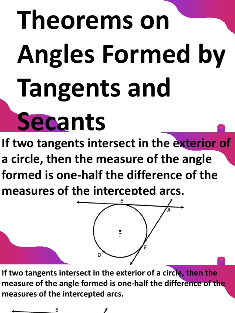 Theorems Secants Tangents | PDF | Angle | Circle
