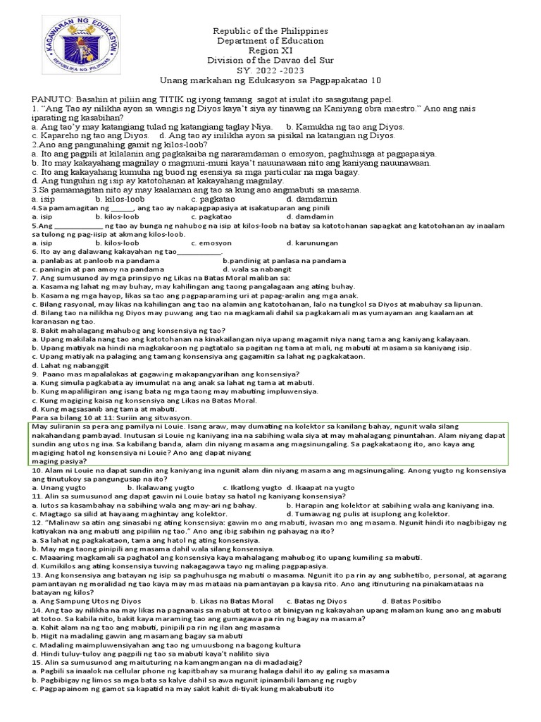 Esp 10 1ST Grading Exam 2022-2023 | PDF