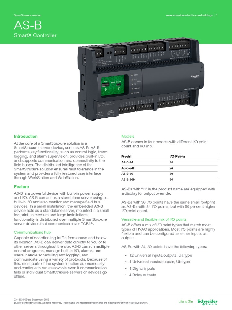 AS-B Specification Sheet - SmartStruxure Solution | Download Free PDF | Computer Network | Port ...