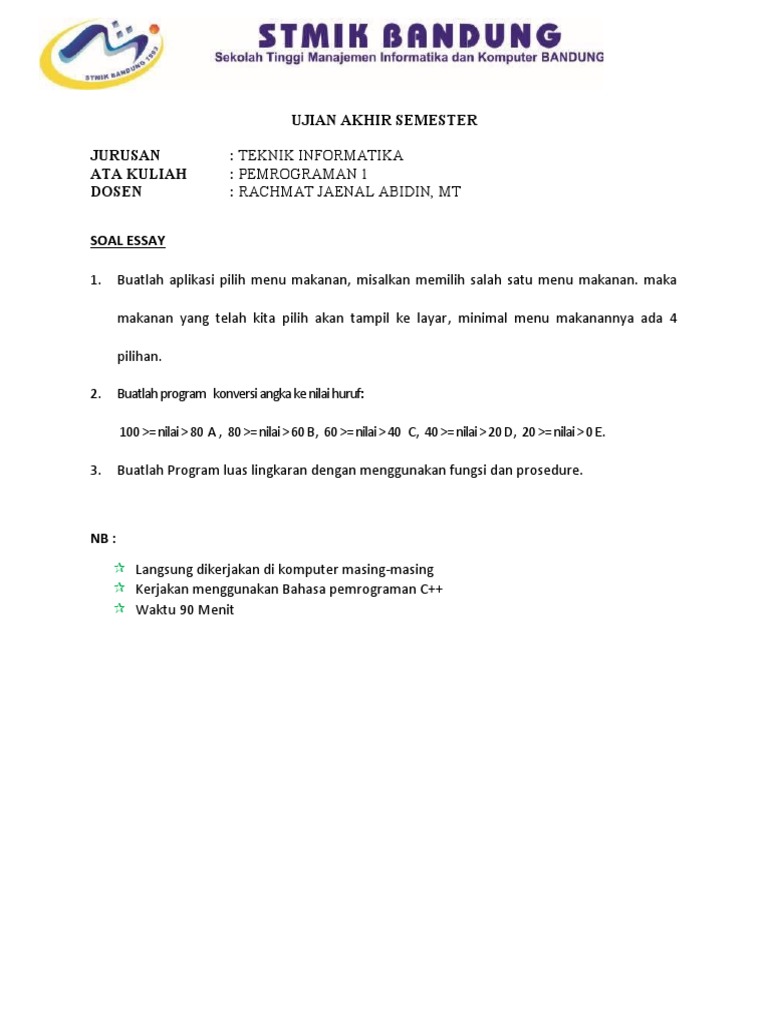 Soal Exam Essay 6 UAS 547 | PDF | Komputer