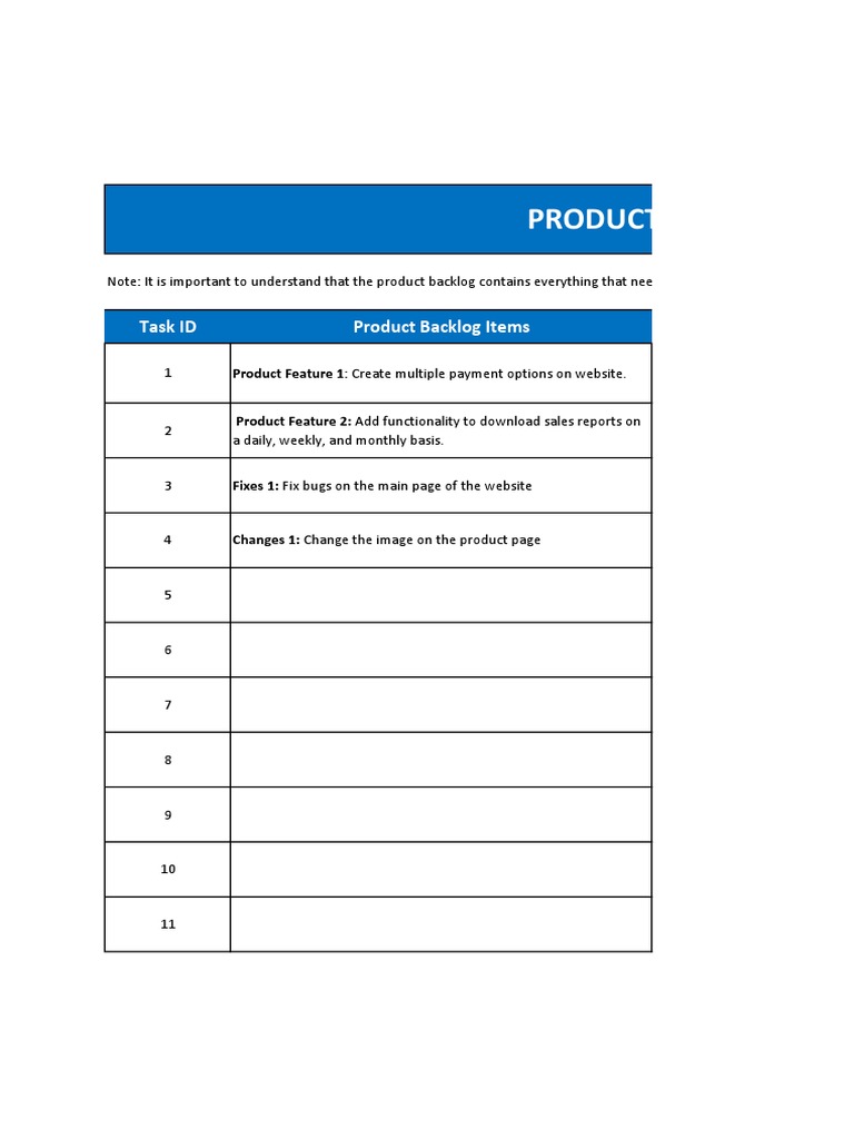 Product Backlog Overview and Template | PDF