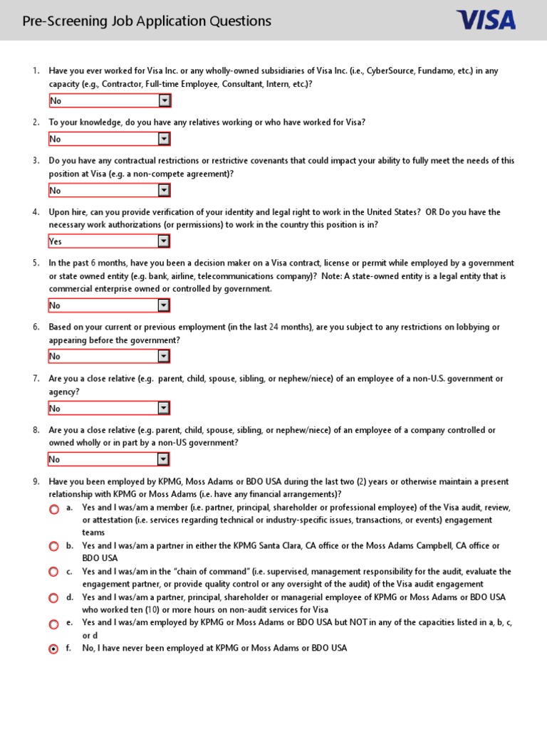 Pre Screening Questionaire | PDF | Employment | Audit