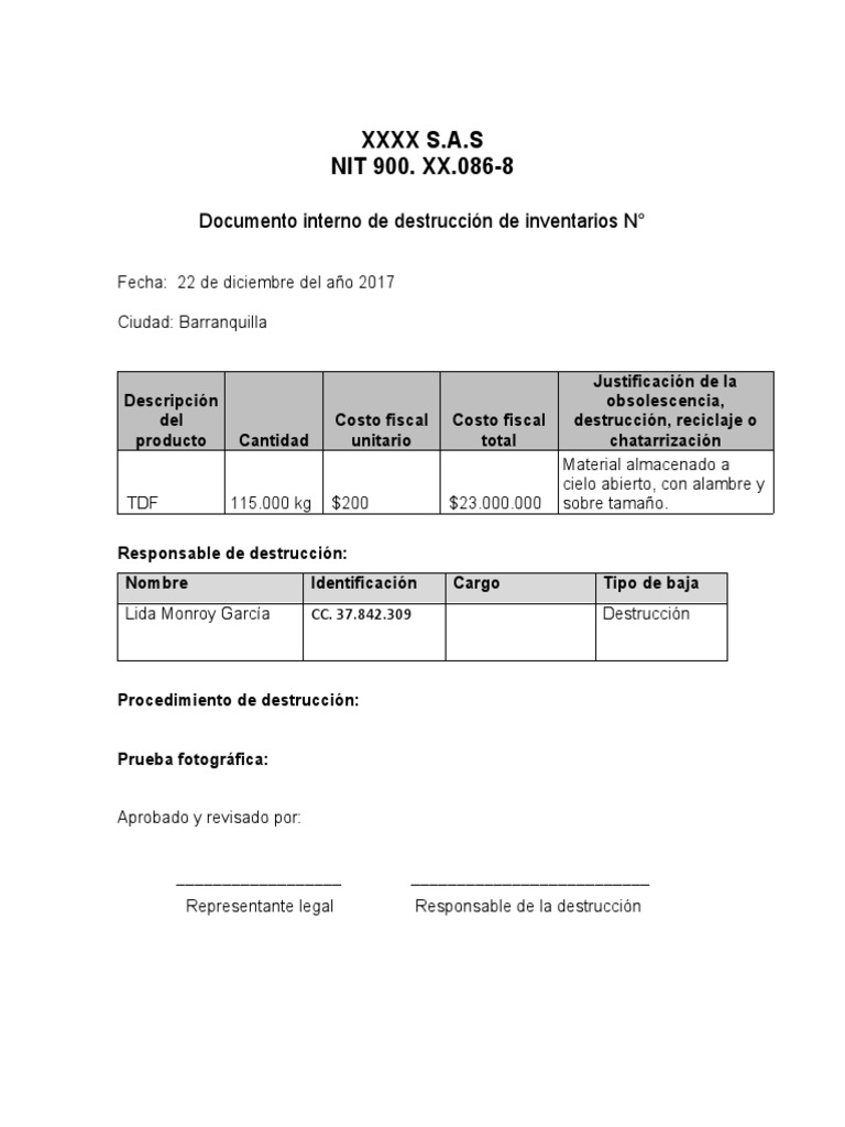 Acta Destruccion de Inventario | PDF