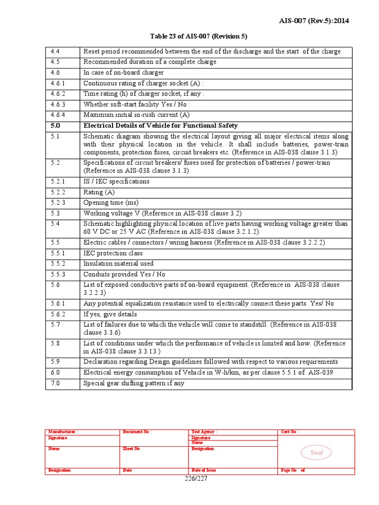Table 23 of AIS-007 (Revision 5) | PDF | Electrical Connector | Battery ...