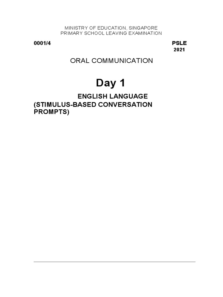 PSLE 2021 (Oral) (Stimulus-Based Conversation) (Day 1-2) | PDF | Conversation | Cognitive Science