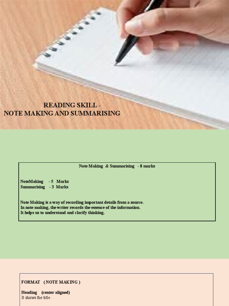 Reading Skill - Note Making and Summarising | PDF | Career & Growth ...