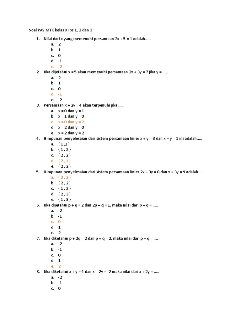 Soal PAS MTK Kelas X | PDF