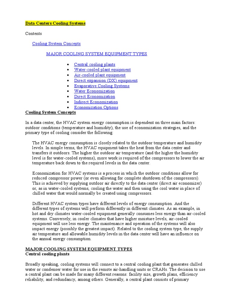 Data Centers Cooling Systems | PDF | Air Conditioning | Heat Exchanger