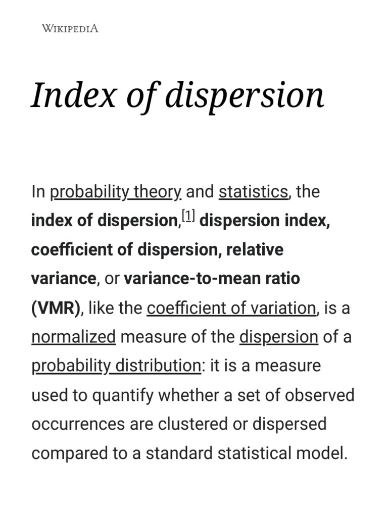 Index of Dispersion Explained | PDF | Statistical Theory | Science
