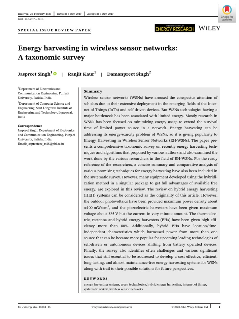 Energy Harvesting in Wireless Sensor Networks - Survay | PDF | Energy Harvesting | Wireless ...