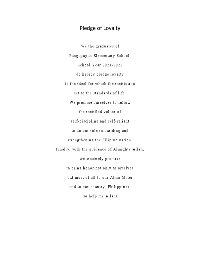 Pangapuyan Elementary Loyalty Pledge | PDF | Wellness