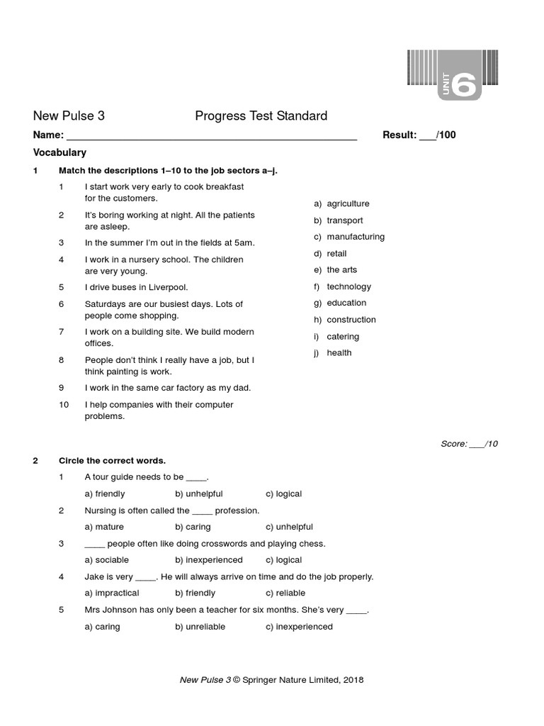 NP3 Progress Test Standard Unit 6 | PDF