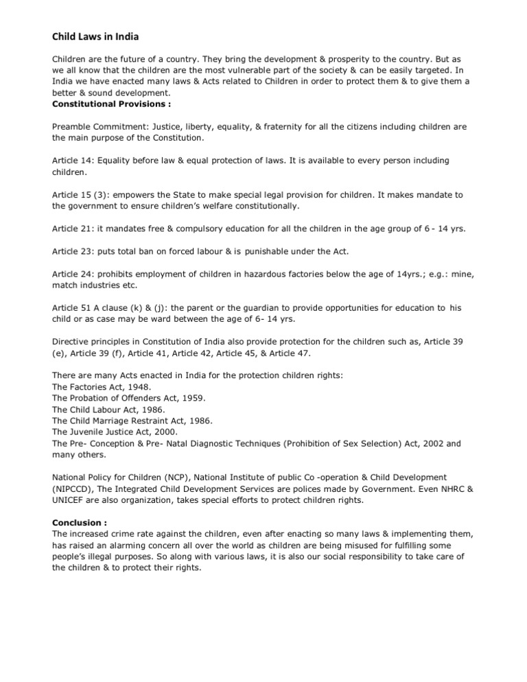Child Protection Laws in India | PDF