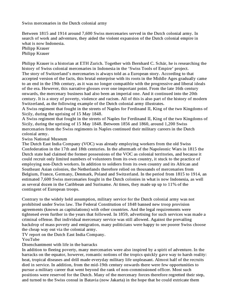 Swiss Mercenaries and the Violent Expansion of the Dutch Colonial ...