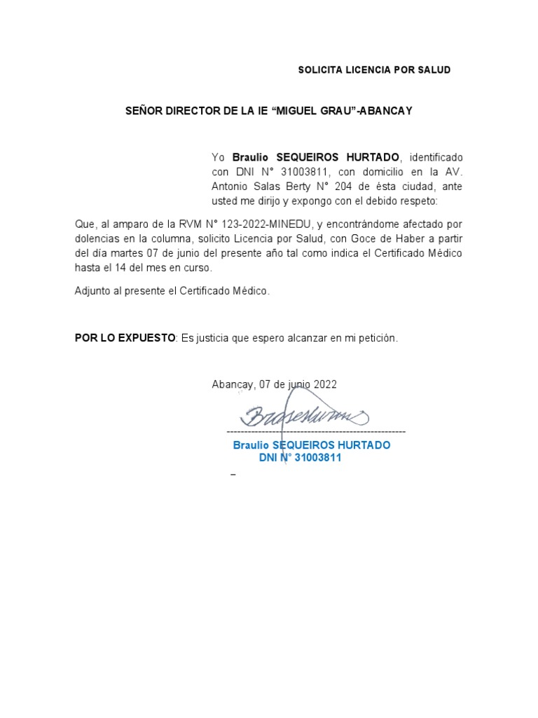 Solicita Licencia Por Salud | PDF